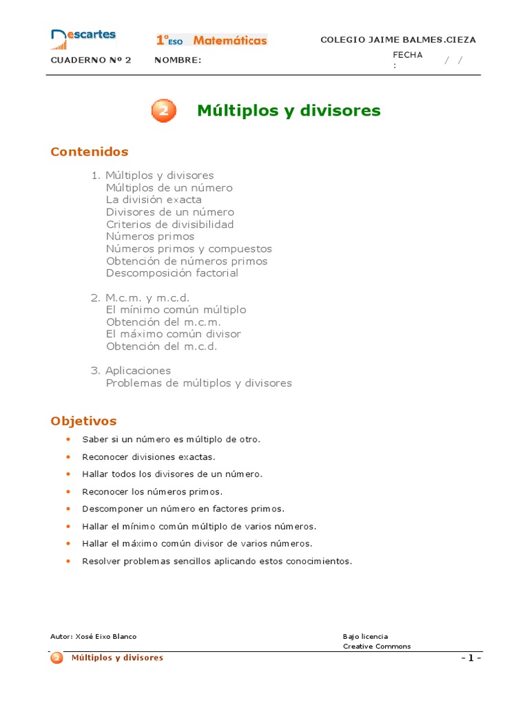 Tema 2 Multiplos y Divisores | PDF | Aritmética | Matemáticas discretas