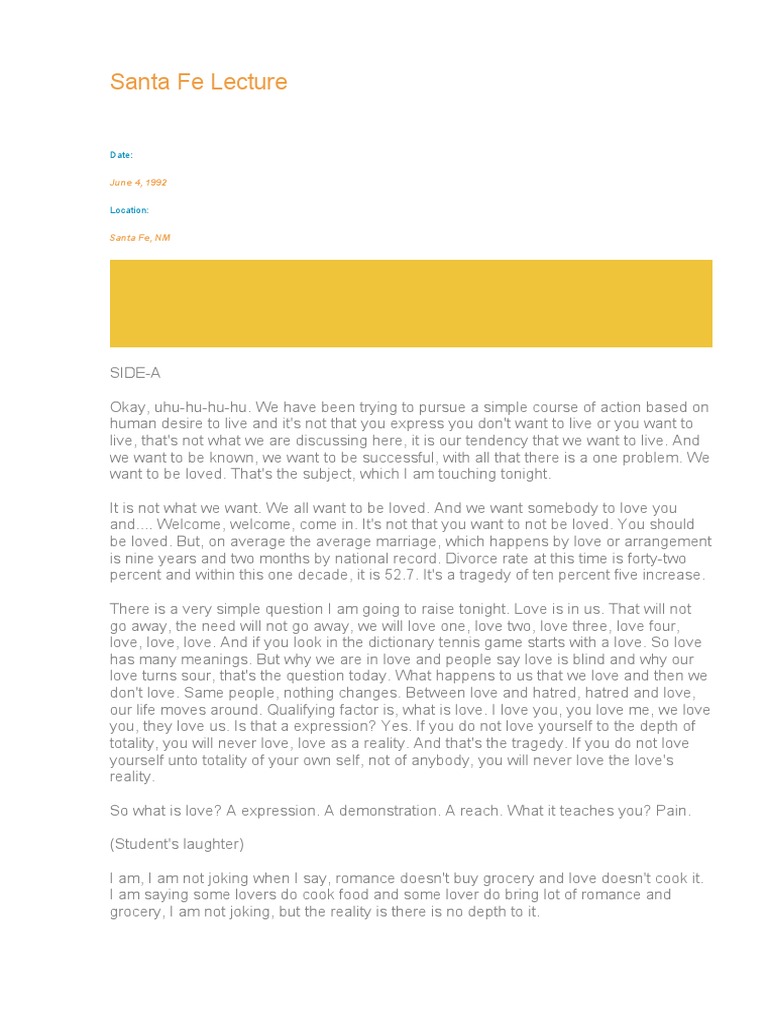 Santa Fe Lecture | PDF | Soul | Love