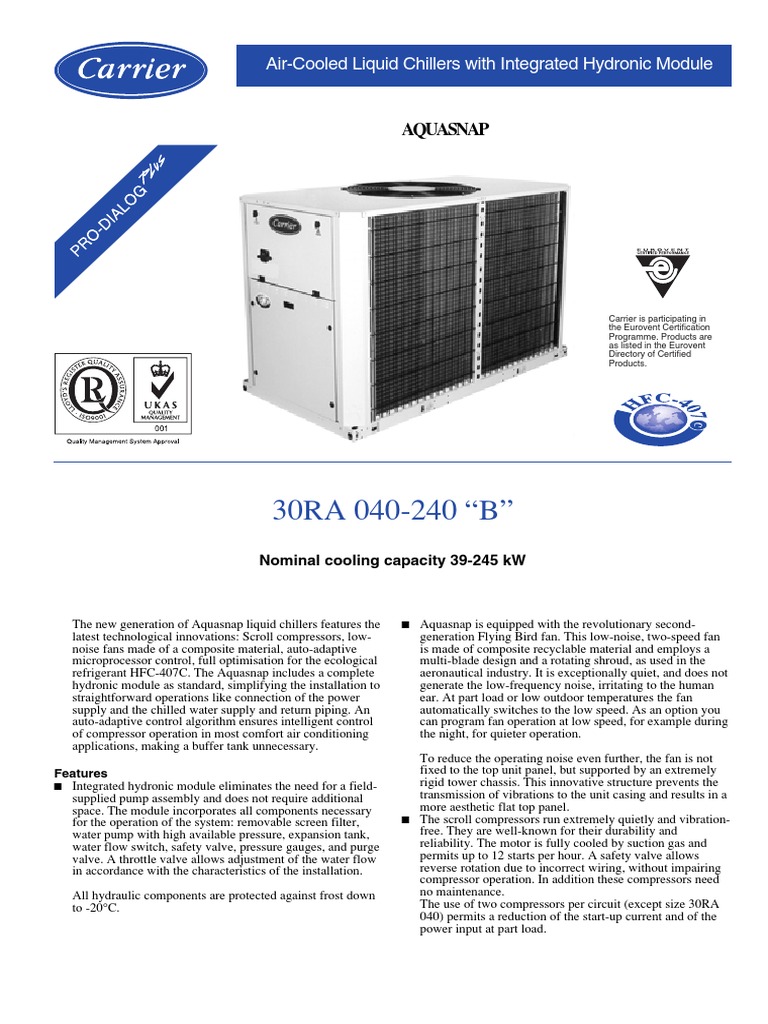 Air-Cooled Liquid Chillers With Integrated Hydronic Module: Aquasnap ...