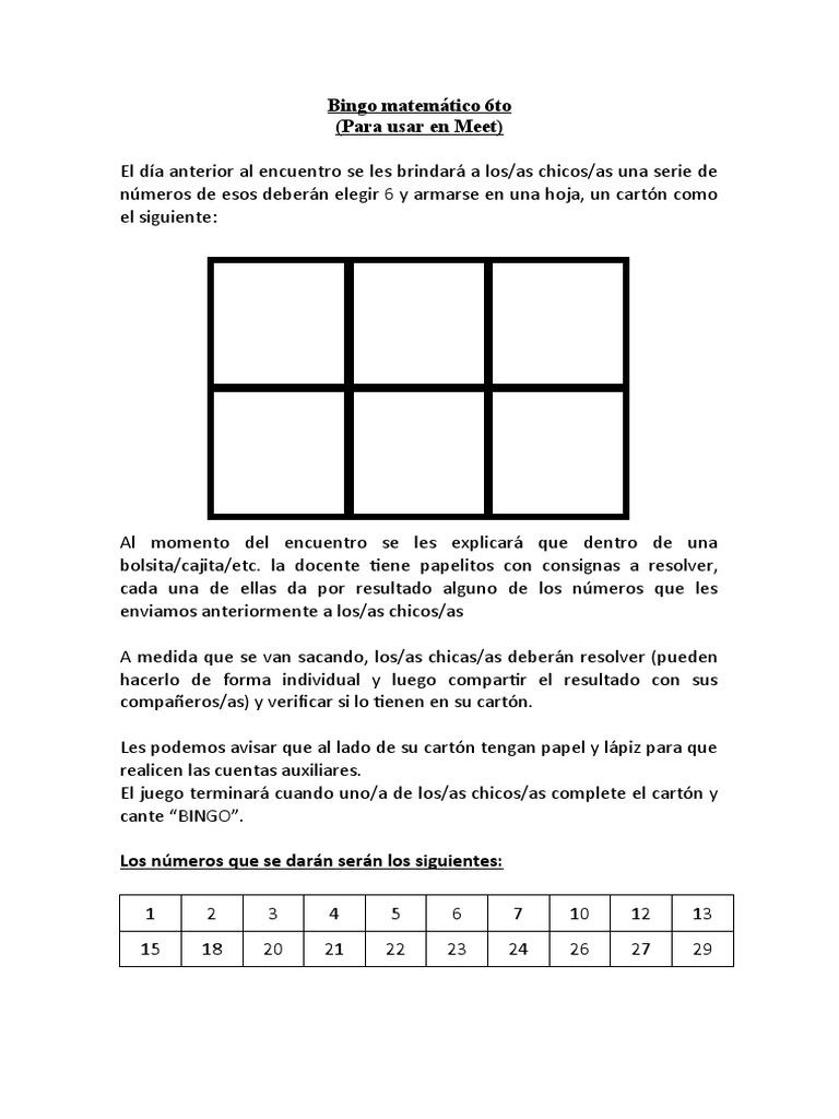 Bingo Matemático (MCM y DCM) 6to | PDF