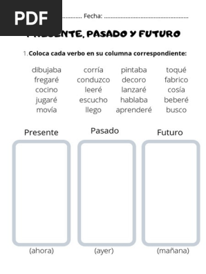 Hoja De Trabajo De Verbos En Pasado, Presente Y Futuro 50+ Verbos En