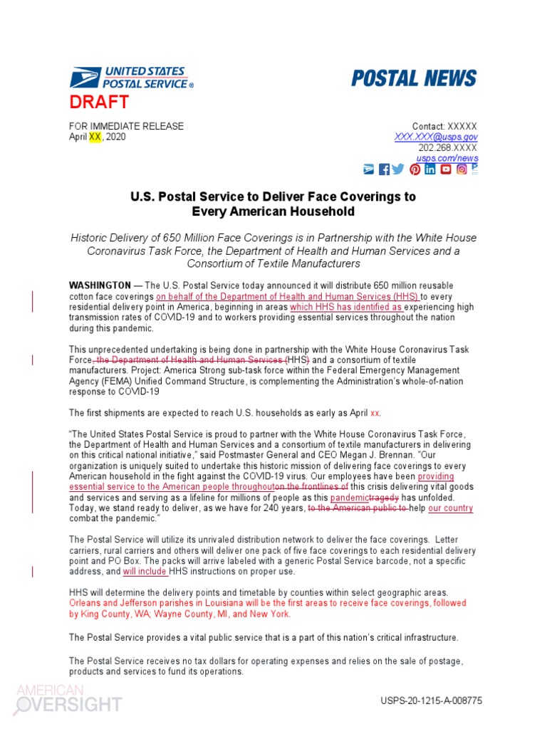 Draft United States Post Office | PDF | United States Postal Service ...