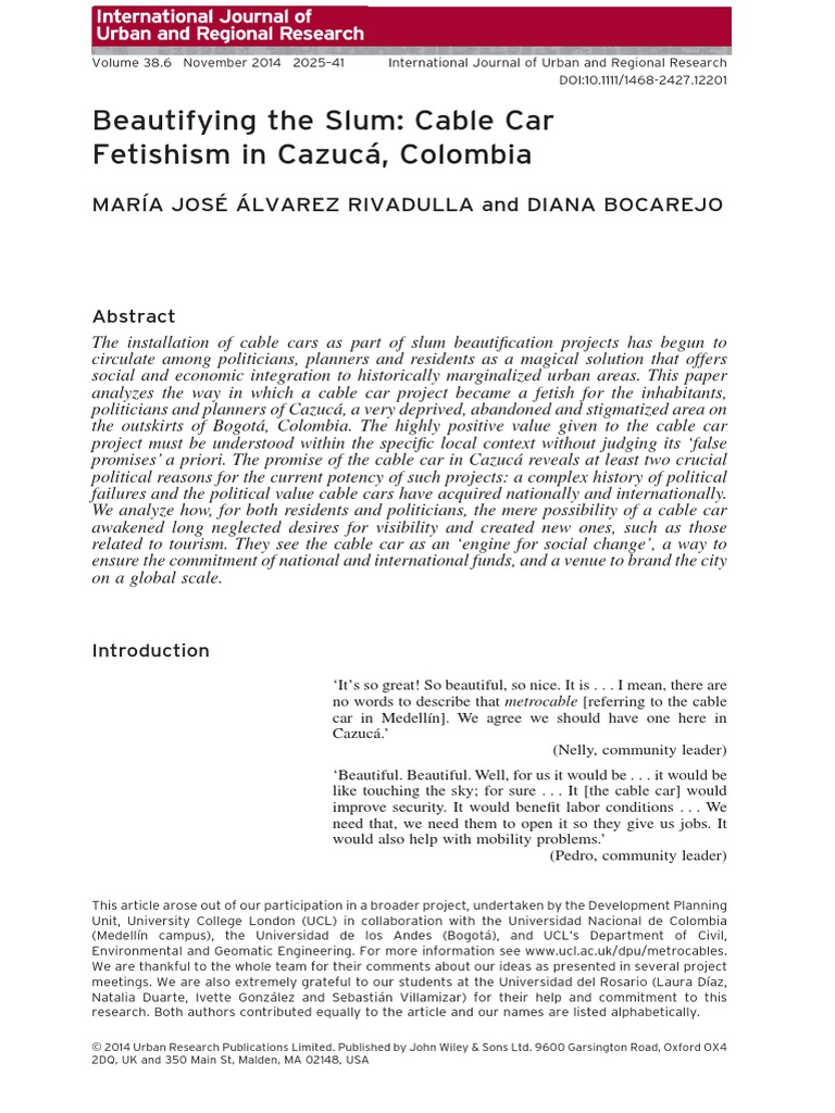 Álvarez Rivadulla, M. J., & Bocarejo, D. Beautifying The Slum - Cable ...