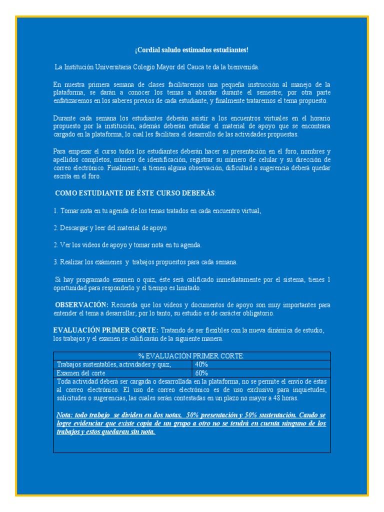 Bienvenida y Normas del Curso de Contabilidad | PDF | Prueba ...