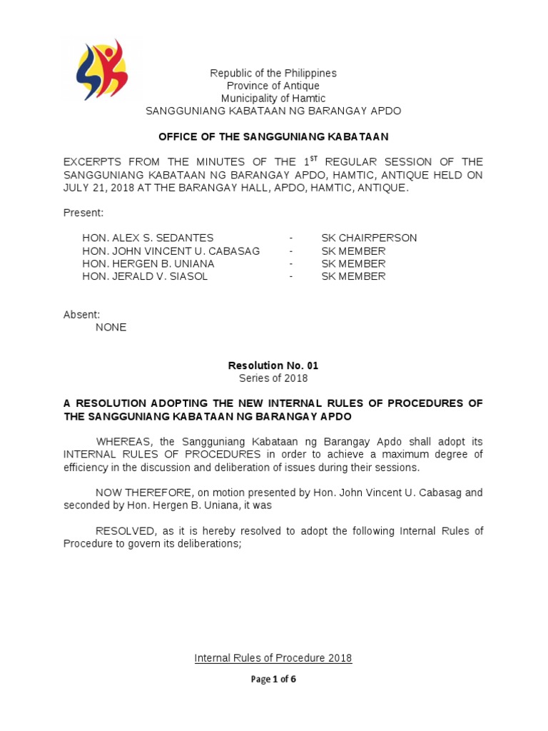 SK Resolution - Internal Rules of Procedure 2018 | PDF | Agenda ...