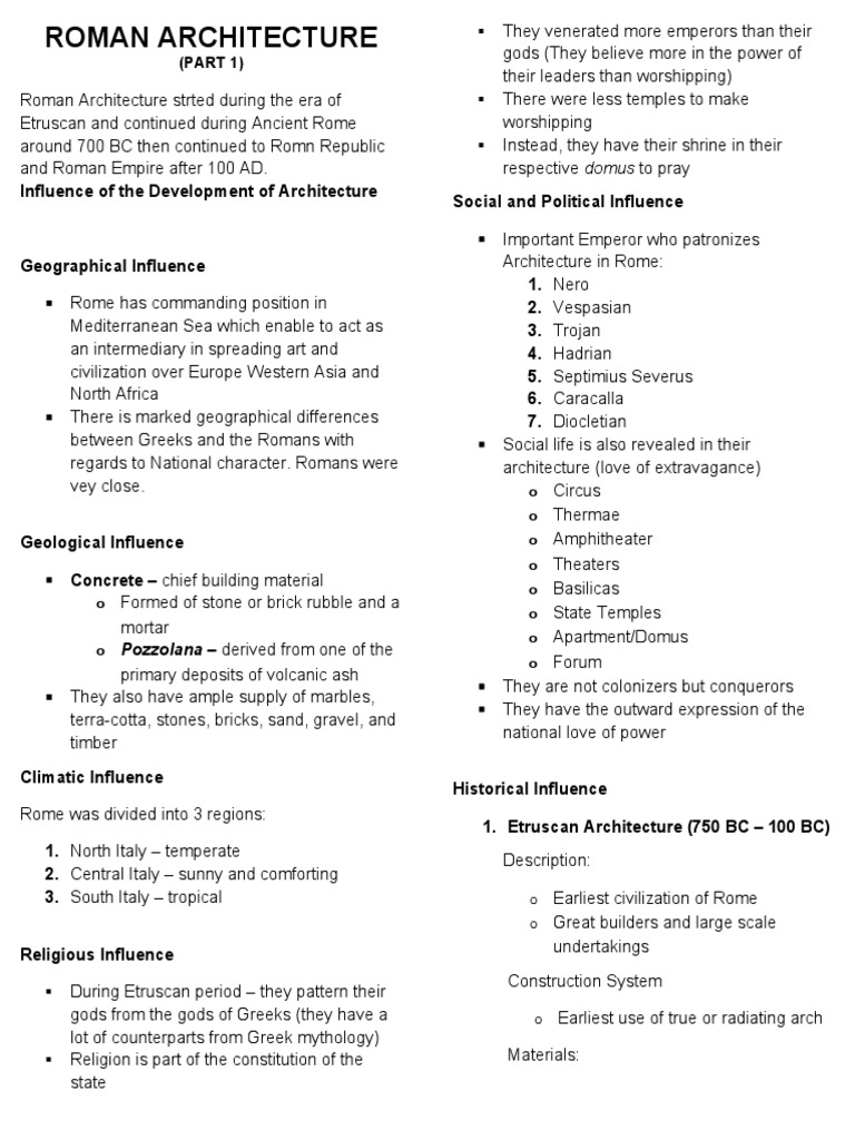 Roman Architecture Part 1 and 2 | PDF