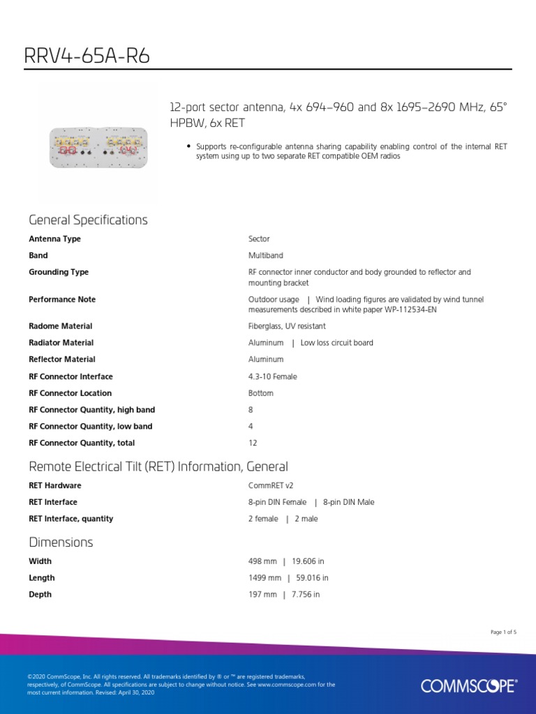RRV4-65A-R6 Product Specification | PDF | Antenna (Radio) | Telecommunications Engineering
