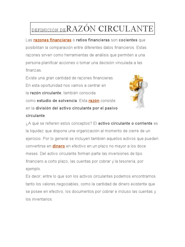 Definición de Razón Circulante | PDF | Ratio financiero | Dinero
