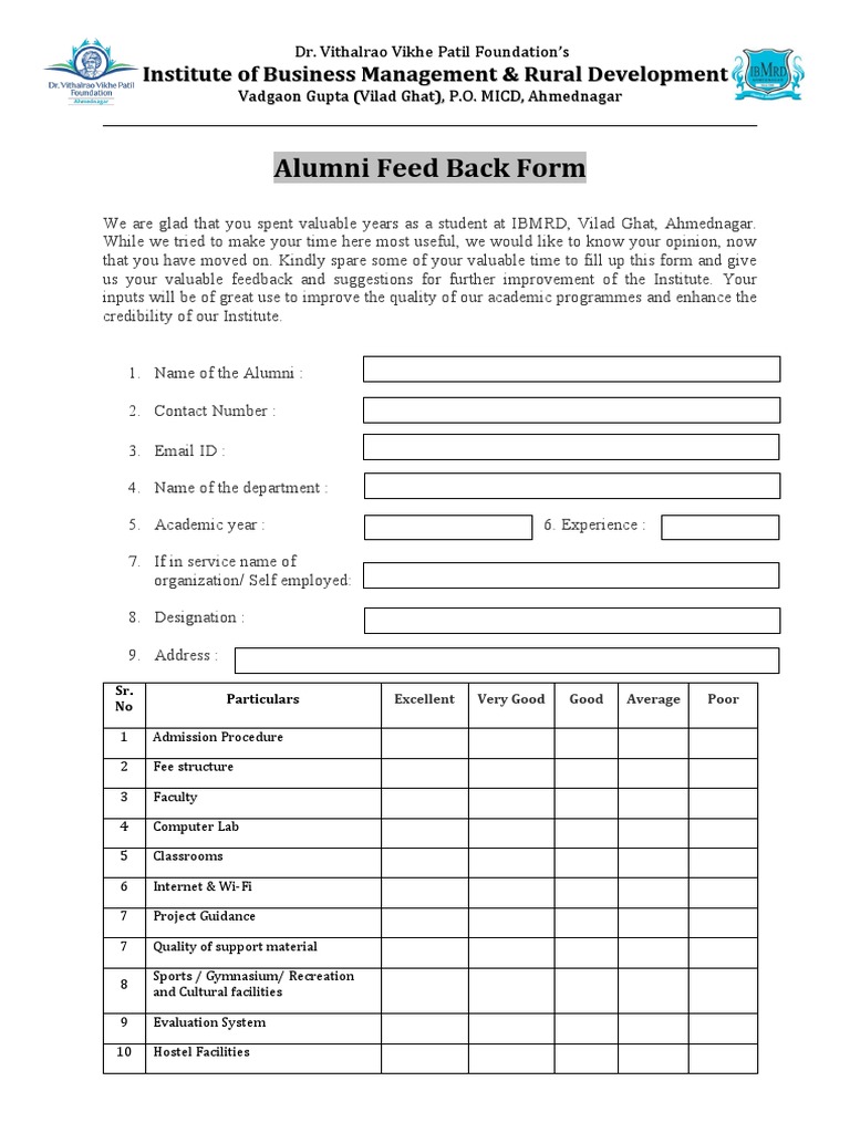 Alumni Feedback Form | PDF | Behavior Modification | Learning