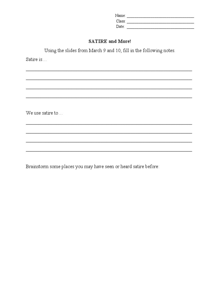 Satire Cloze Notes | Download Free PDF | Irony
