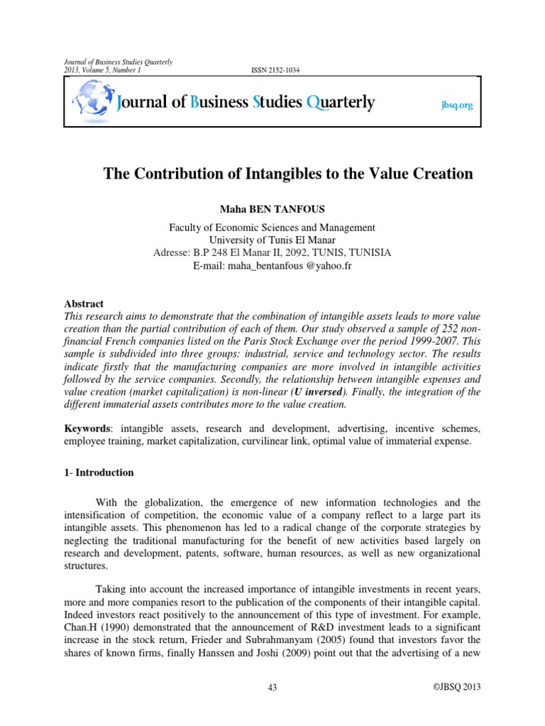 The Contribution of Intangibles To The Value Creation PDF | PDF ...