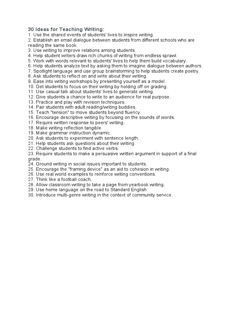 30 Ideas For Teaching Writing | PDF