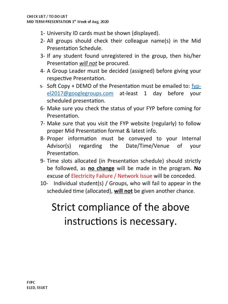 Mid Term Presentation Checklist 2020 | PDF