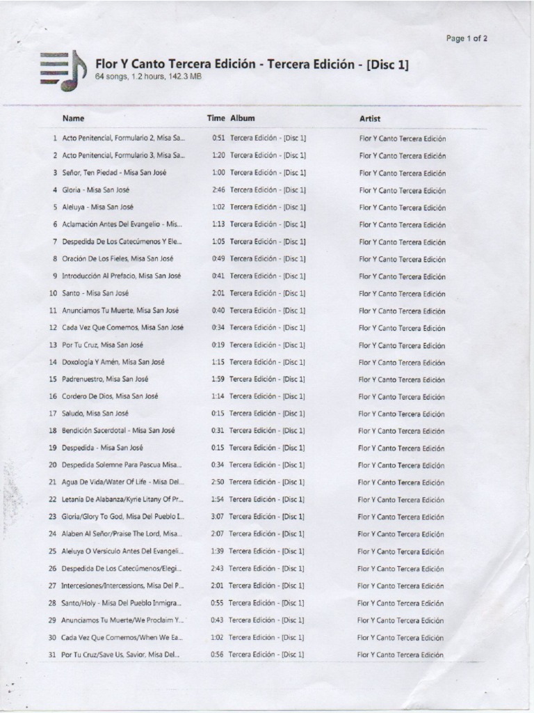 Indice de Discos - Flor y Canto Tercera Edición | PDF