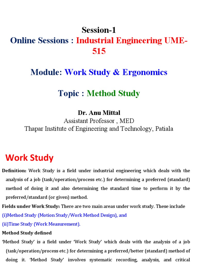 Method Study in Industrial Engineering | PDF | Industrial Engineering ...