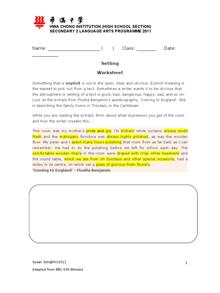 Setting worksheet-BBC | PDF