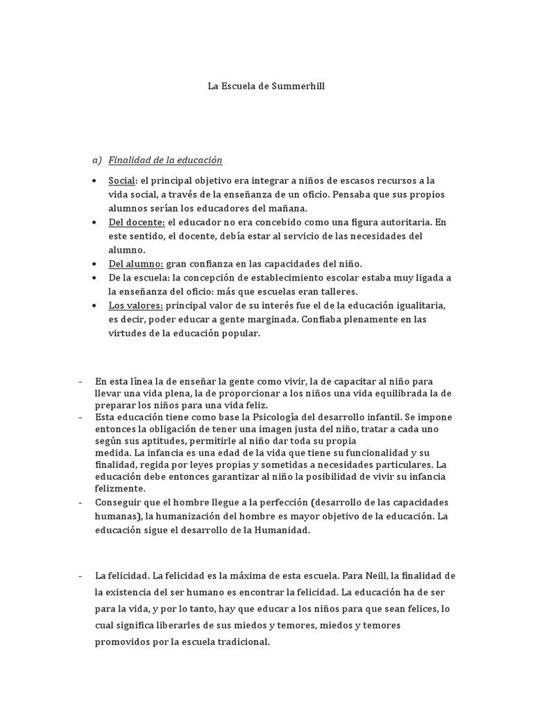 La Escuela de Summerhill | PDF | Aprendizaje | Enseñando y aprendiendo