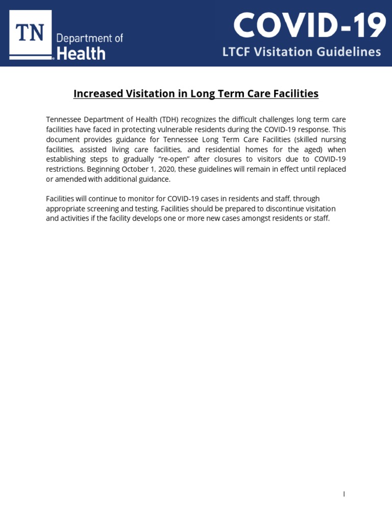 FINAL LTCF Guidelines 9.17.20 Visitation | PDF | Nursing Home Care ...