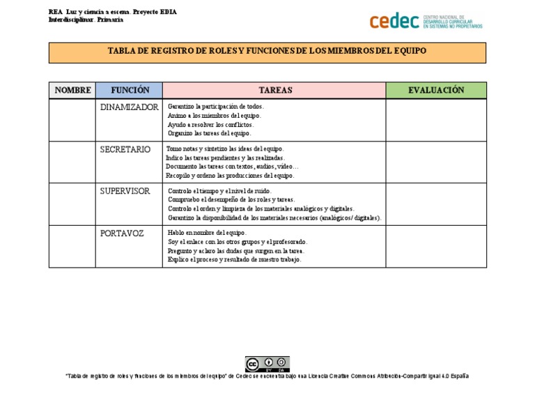Plantilla Tabla de Registro Roles y Funciones | PDF