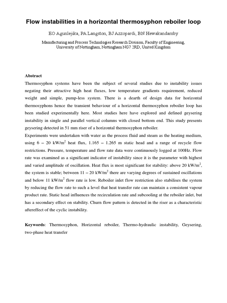 Flow Instabilities in A Horizontal Thermosyphon Reboiler Loop | PDF ...