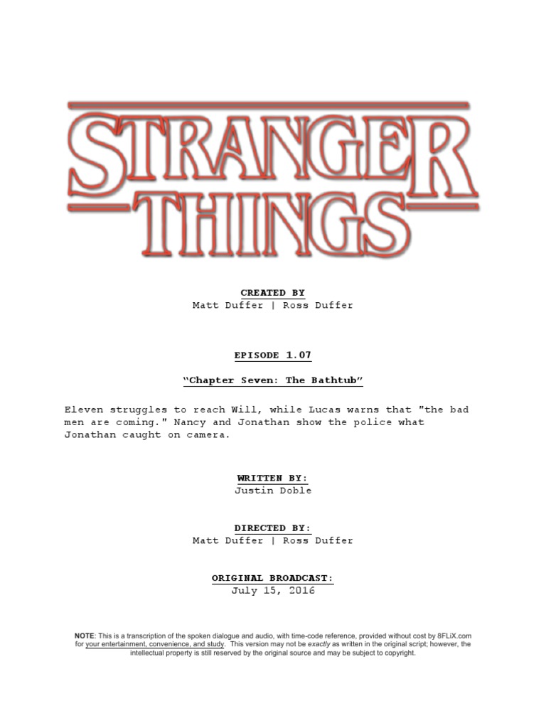 Stranger Things Episode Script 1 07 Chapter Seven The Bathtub | PDF