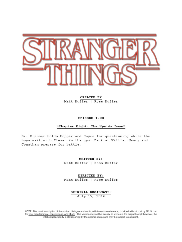 Stranger Things Episode Script 1 08 Chapter Eight The Upside Down | PDF