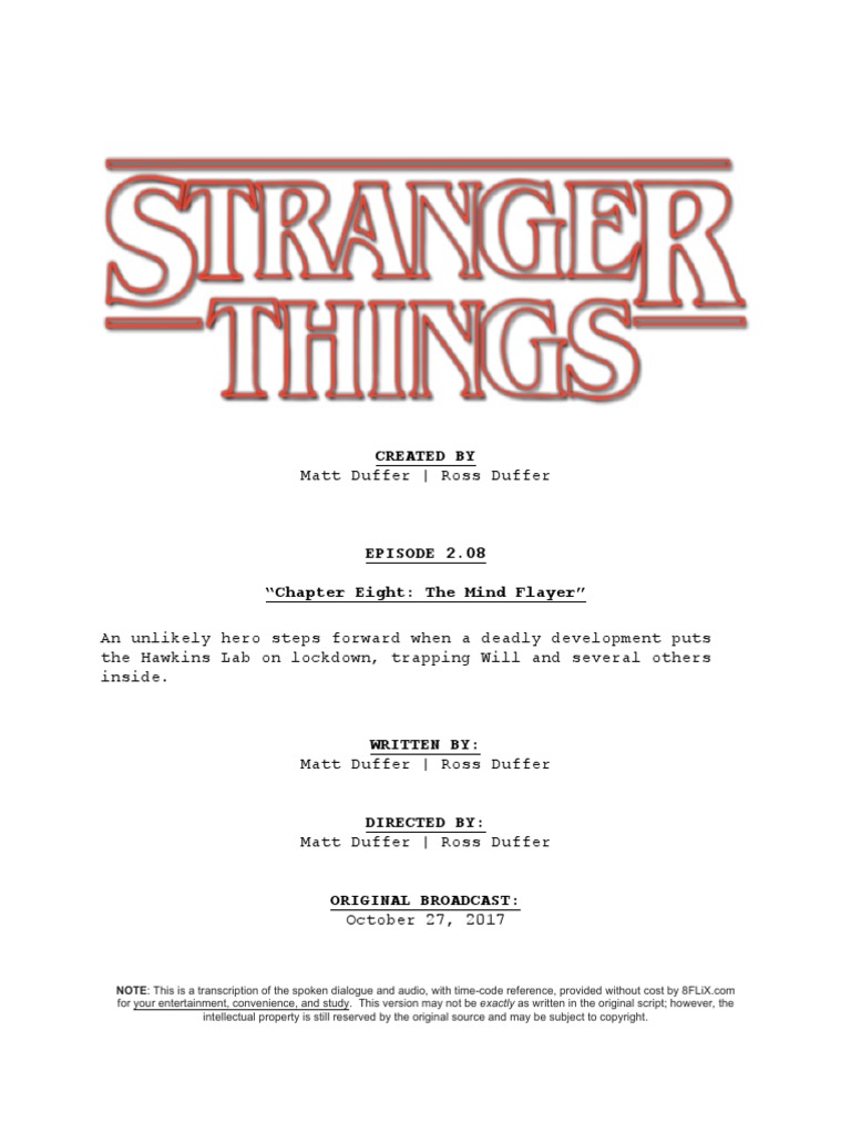 Stranger Things Episode Script 2 08 Chapter Eight The Mind Flayer | PDF