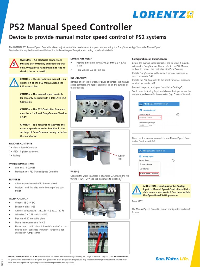 Lorentz Ps2-Speed-Controller Manual en PDF | PDF | Electrical Wiring | Electrical Engineering