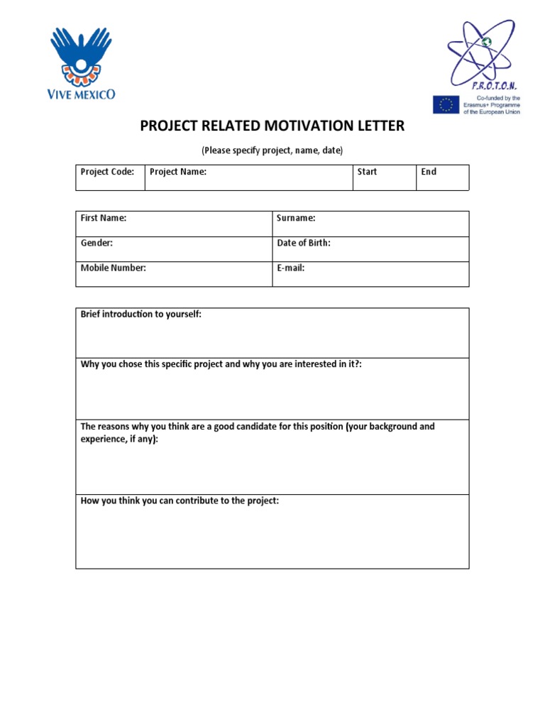 Project Related Motivation Letter: (Please Specify Project, Name, Date ...