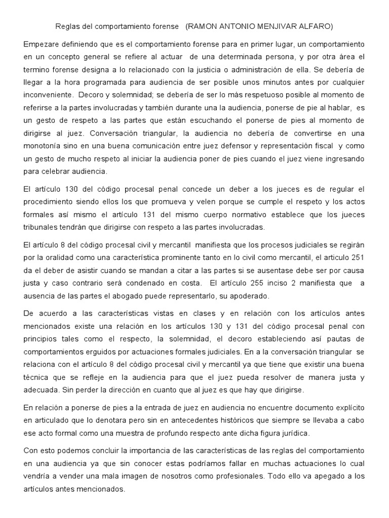 Reglas Del Comportamiento Forense | PDF | Ley procesal | Juez