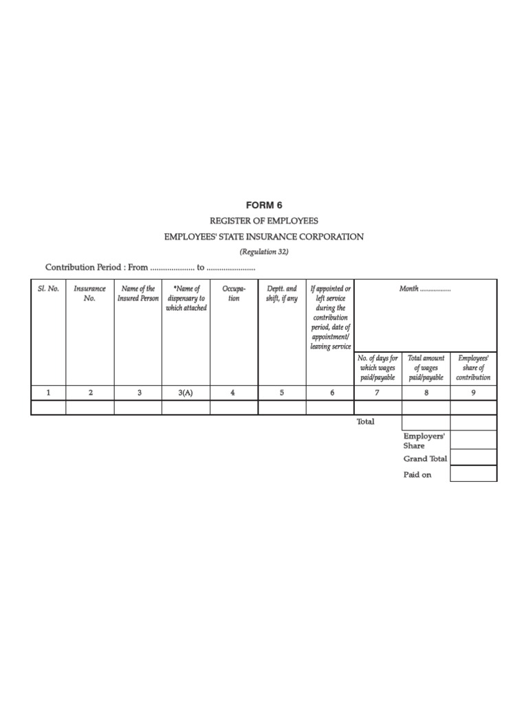 ESIC Form 6: Employee Register Guide | PDF | Employment | Labor