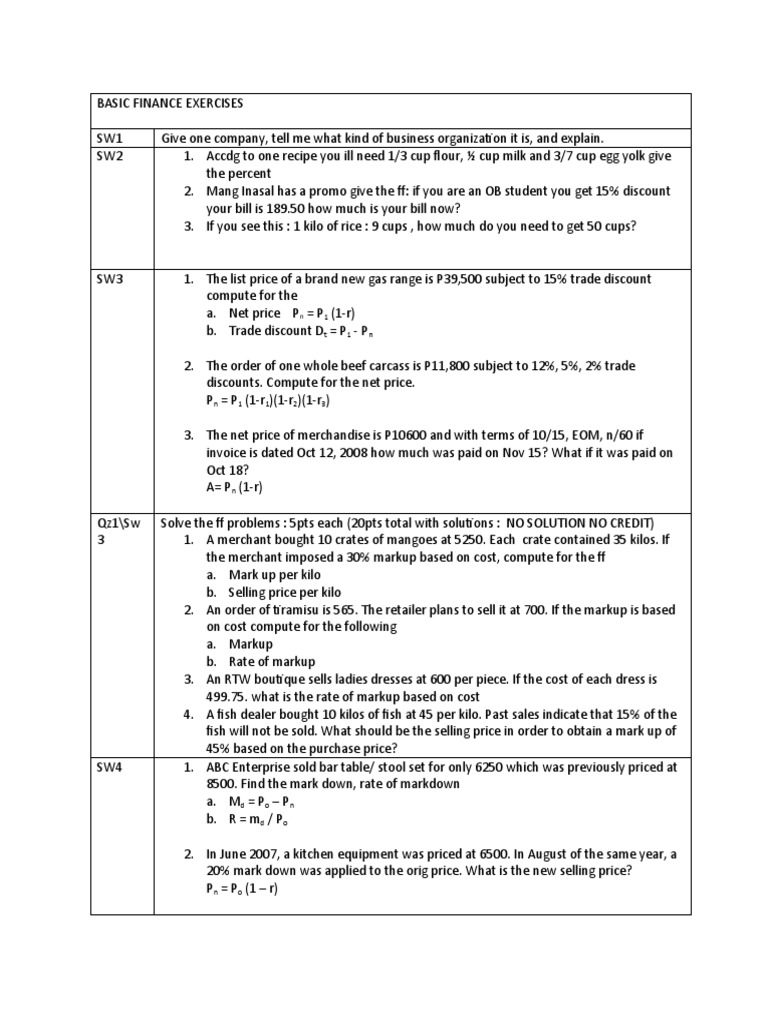 Basic Finance Exercises | PDF | Business Economics | Marketing