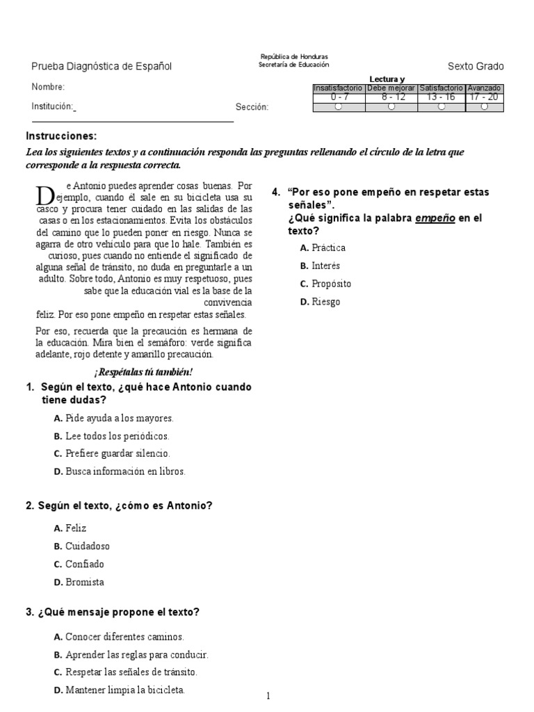 Prueba Diagnóstica de Español 6° Grado | PDF | Residuos | Naturaleza
