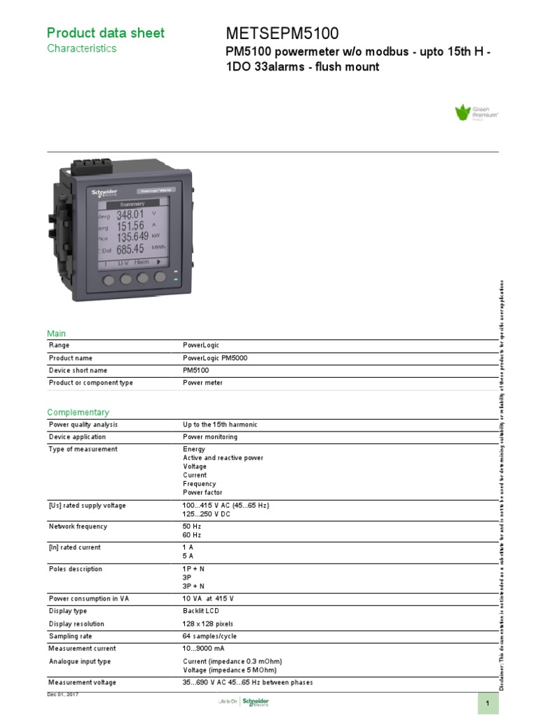 PM5100 Power Meter Data Sheet | PDF | Alternating Current | Electrical ...