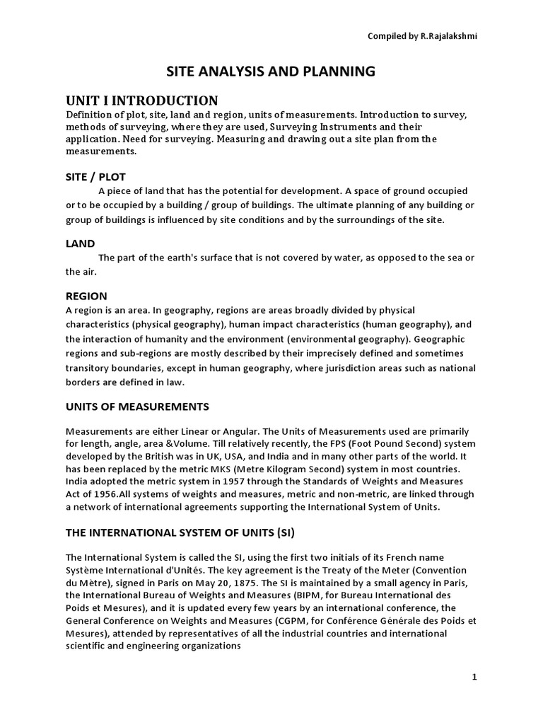 Final Site Notes PDF | PDF | Surveying | International System Of Units