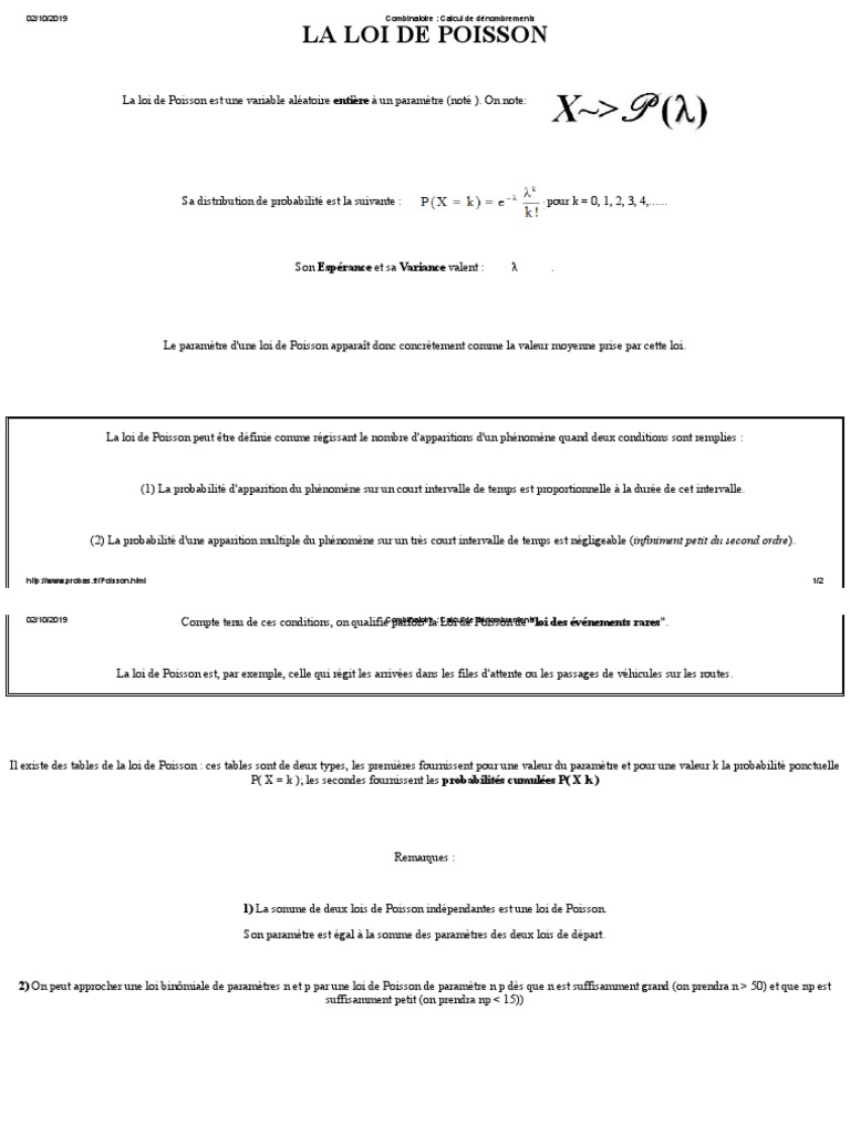 Somme de lois de Poisson expliquée | PDF | Loi de Poisson ...