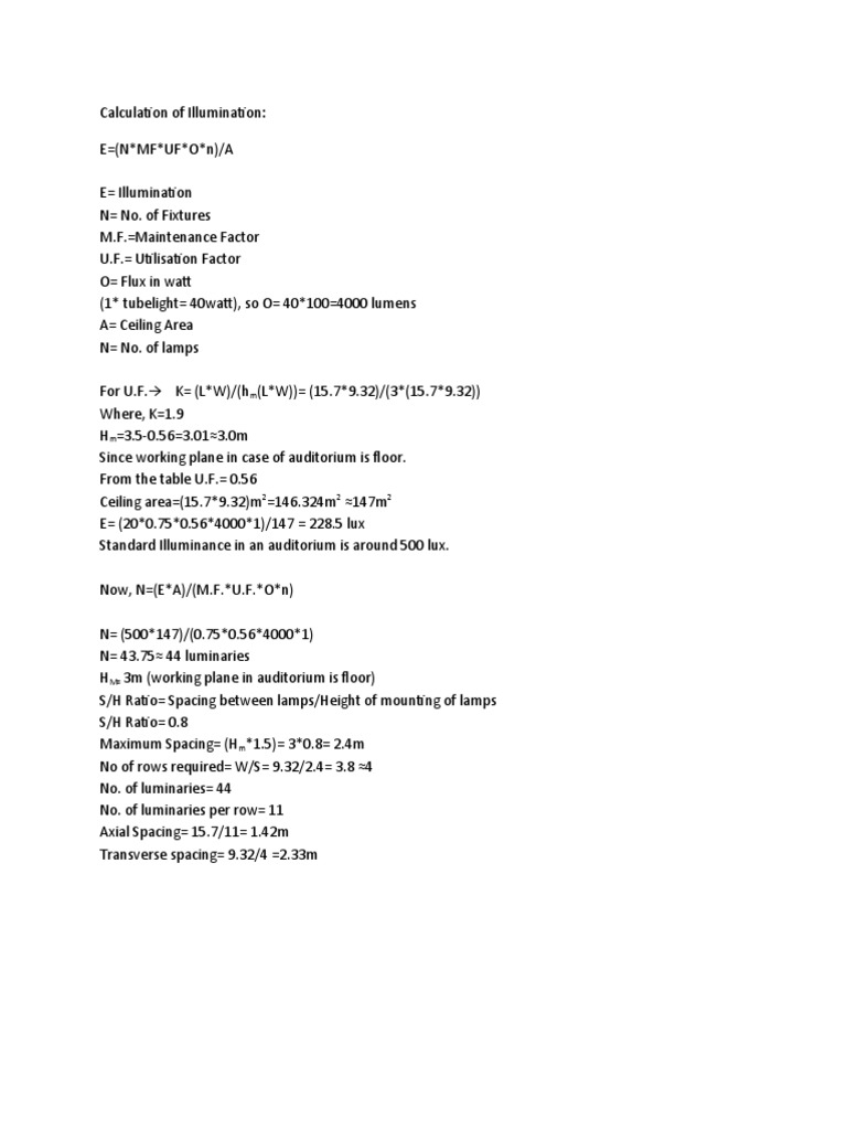 Calculation of Illumination | PDF