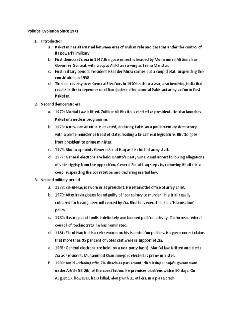 Political Evolution Since 1971 | PDF | Pervez Musharraf | Muhammad Zia ...