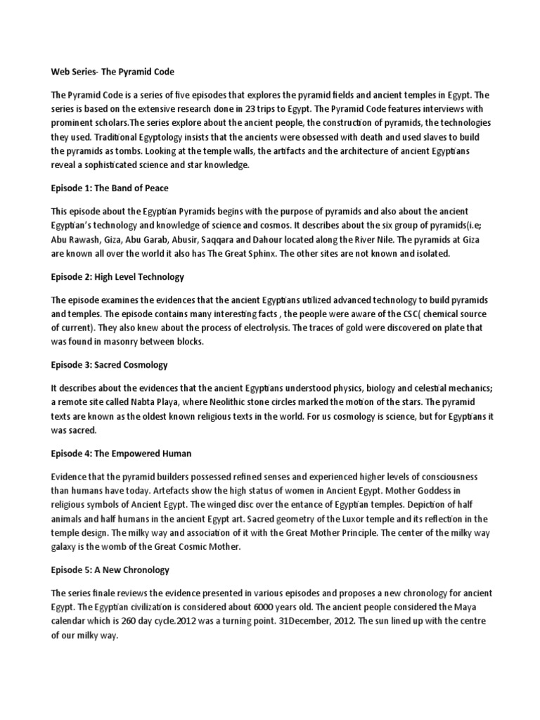 Brief of Web Series of Pyramid Code | PDF | Egyptian Pyramids | Ancient ...