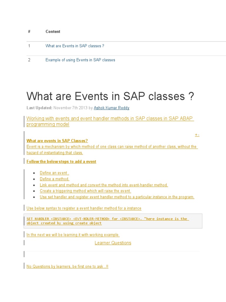 03.events in Object Oriented ABAP | PDF | Class (Computer Programming) | Method (Computer ...