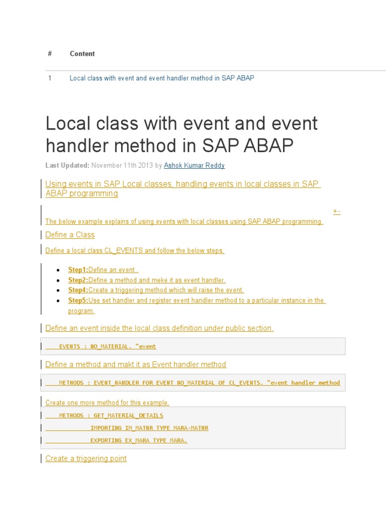 09.events in Local Classes in SAP ABAP | Download Free PDF | Systems Engineering | Computer ...