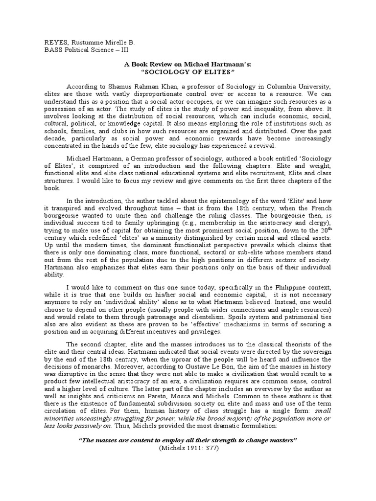 BOOK REVIEW, Sociology of Elites | PDF | Elite | Sociology