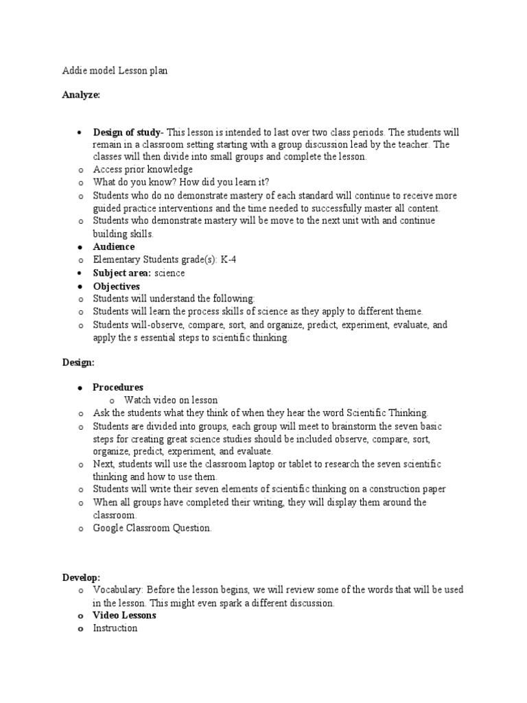 EDLT Science Lesson Addie Model | PDF | Scientific Method | Science