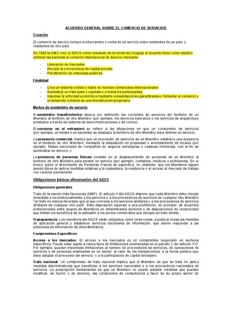 Acuerdo General Sobre El Comercio De Servicios Pdf Acuerdo General