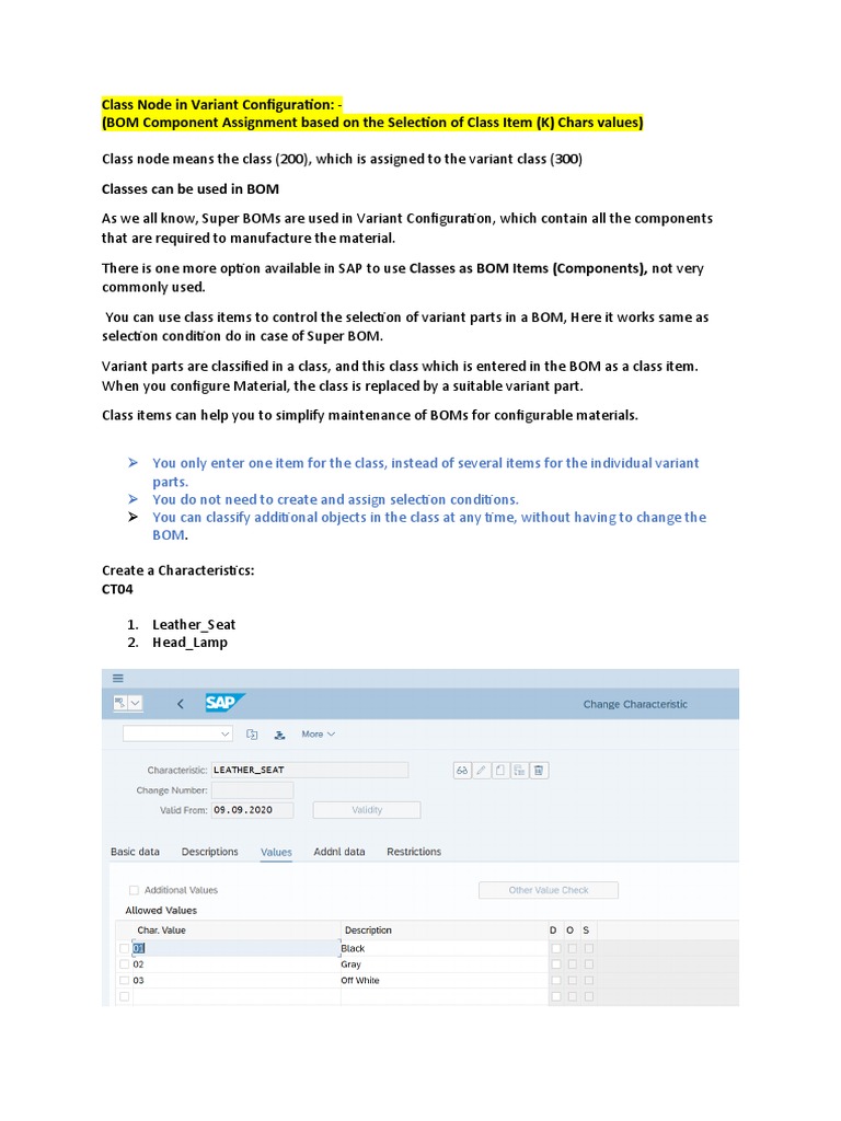 Class Node in Variant Configuration - BOM Component Assignment Based On ...