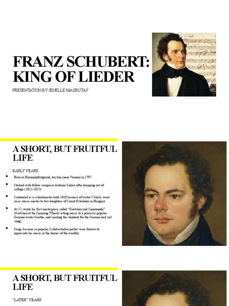 Franz Schubert: King of Lieder: Presentation by Jenelle Magbutay | PDF ...