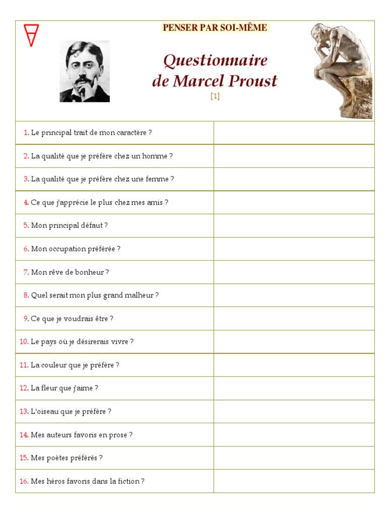 Questionnaire Marcel Proust 2ºESO | PDF