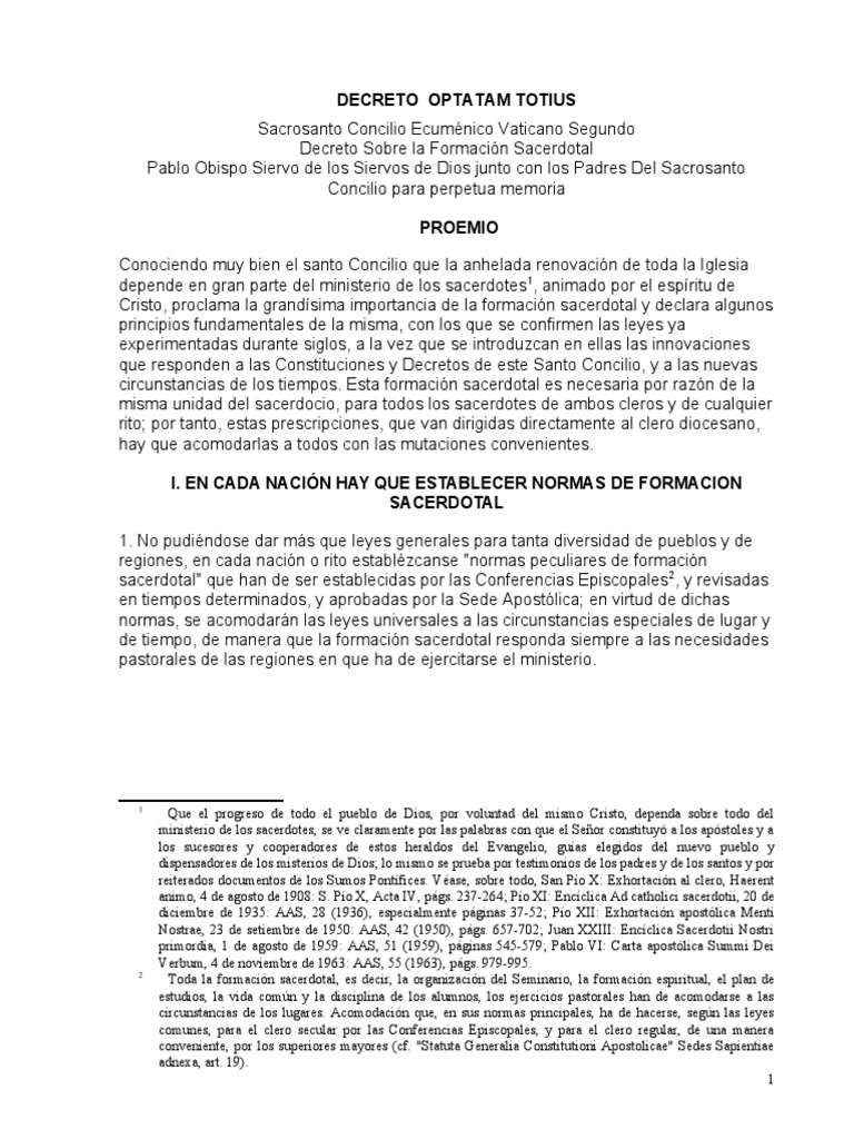 Decreto Optatam Totius Sobre La Formacion Sacerdotal | PDF | Seminario | Sacerdote