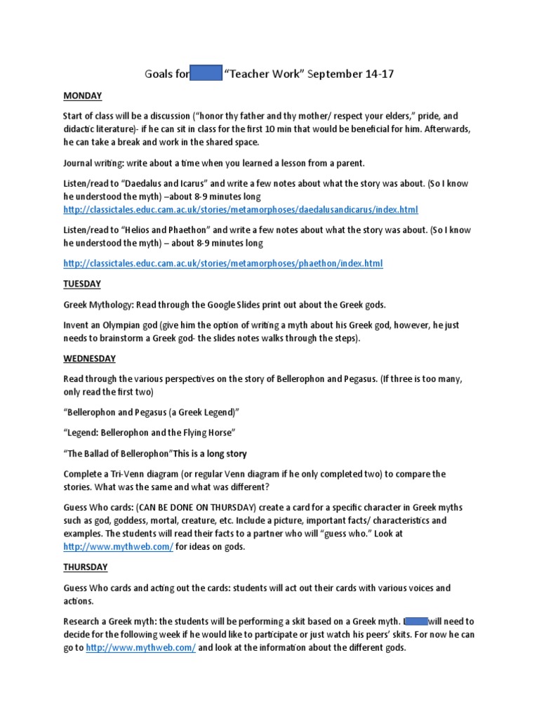 Lusan's Greek Mythology Lesson Plan | PDF | Language Arts & Discipline ...