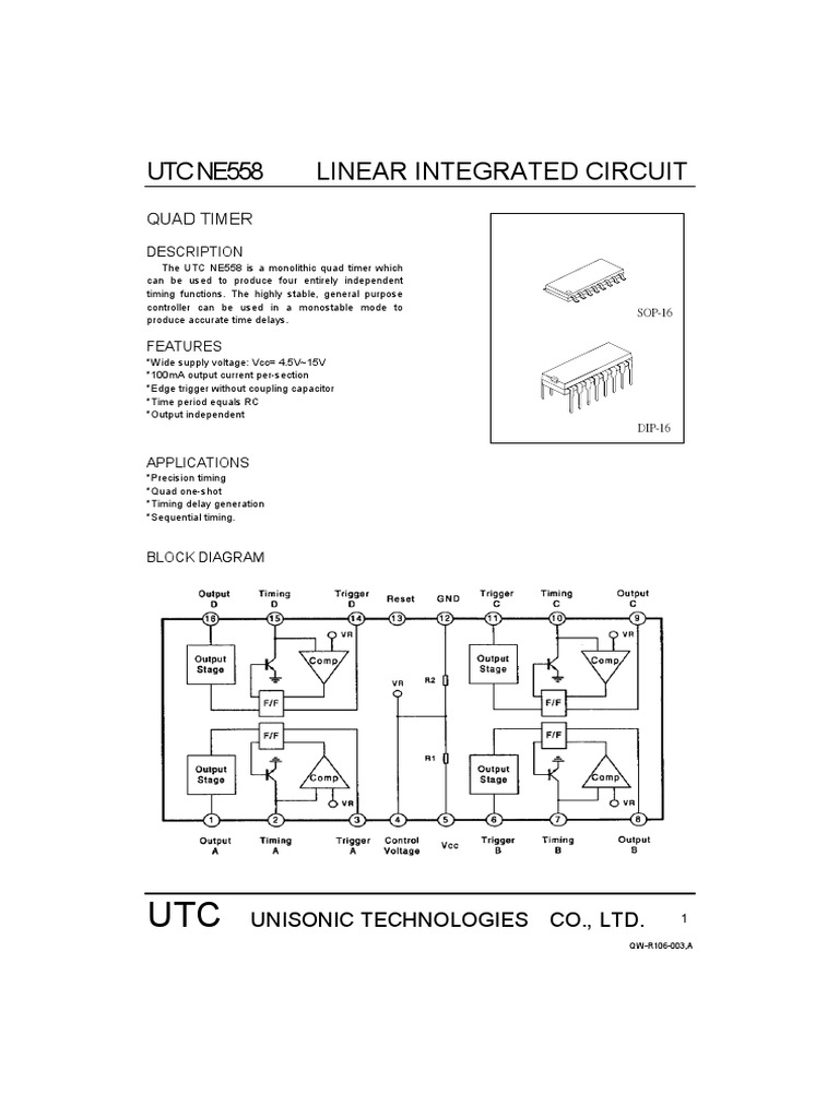UTC NE558 Linear Integrated Circuit: Quad Timer | PDF | Electric Power ...